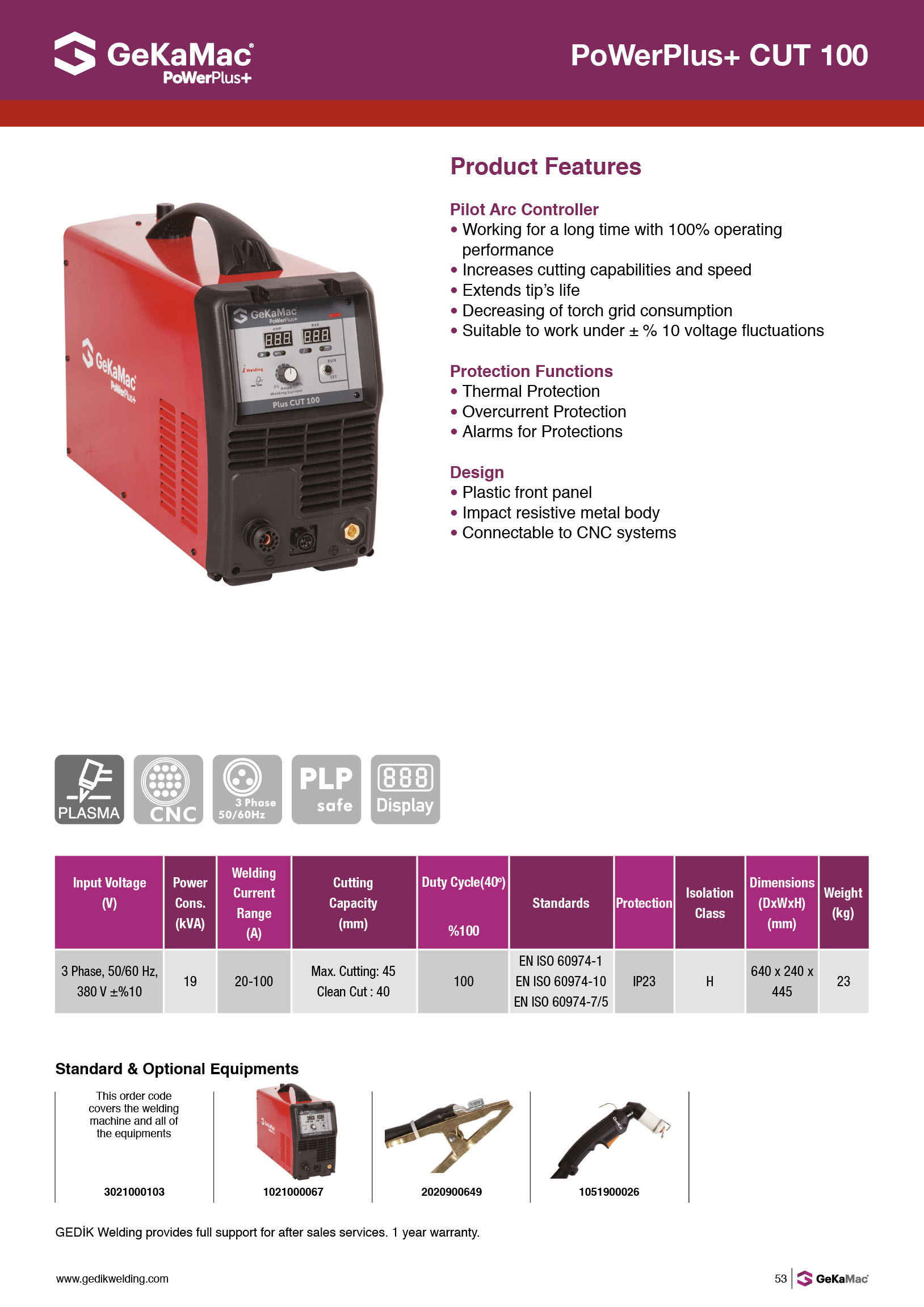 Plasma Cutting Machine - PoWerPlus+ CUT 100 / GEKAMAC - Gedik Welding